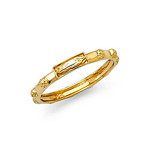 Jewels By Lux 14K Yellow Gold Rosary Mother Of God Mary Religious Eternity Anniversary Wedding Ring Band Size 9