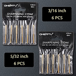 Linterest 12 Pieces Diamond Chainsaw Sharpener Titanium Plated Diamond Sharpening Wheels Burr Grinding Stone File Polishing Grinding Tool for Electric Chain (3/16 Inch, 5/32 Inch)