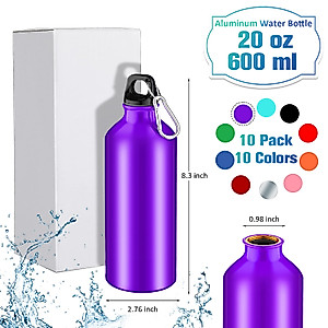 Mimorou 10 Pack 20 oz Aluminum Water Bottles Lightweight Reusable Bottles Aluminum Travel Cups with Carabiner Leak Proof Team Water Cups in bulk for Gym Sports Bicycle Camping