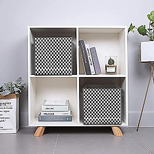 International Chess Black White Checkerboard Foldable Storage Bins Printd Fabric Cube Baskets Boxes with Handles for Clothes Toys, 11x11x11