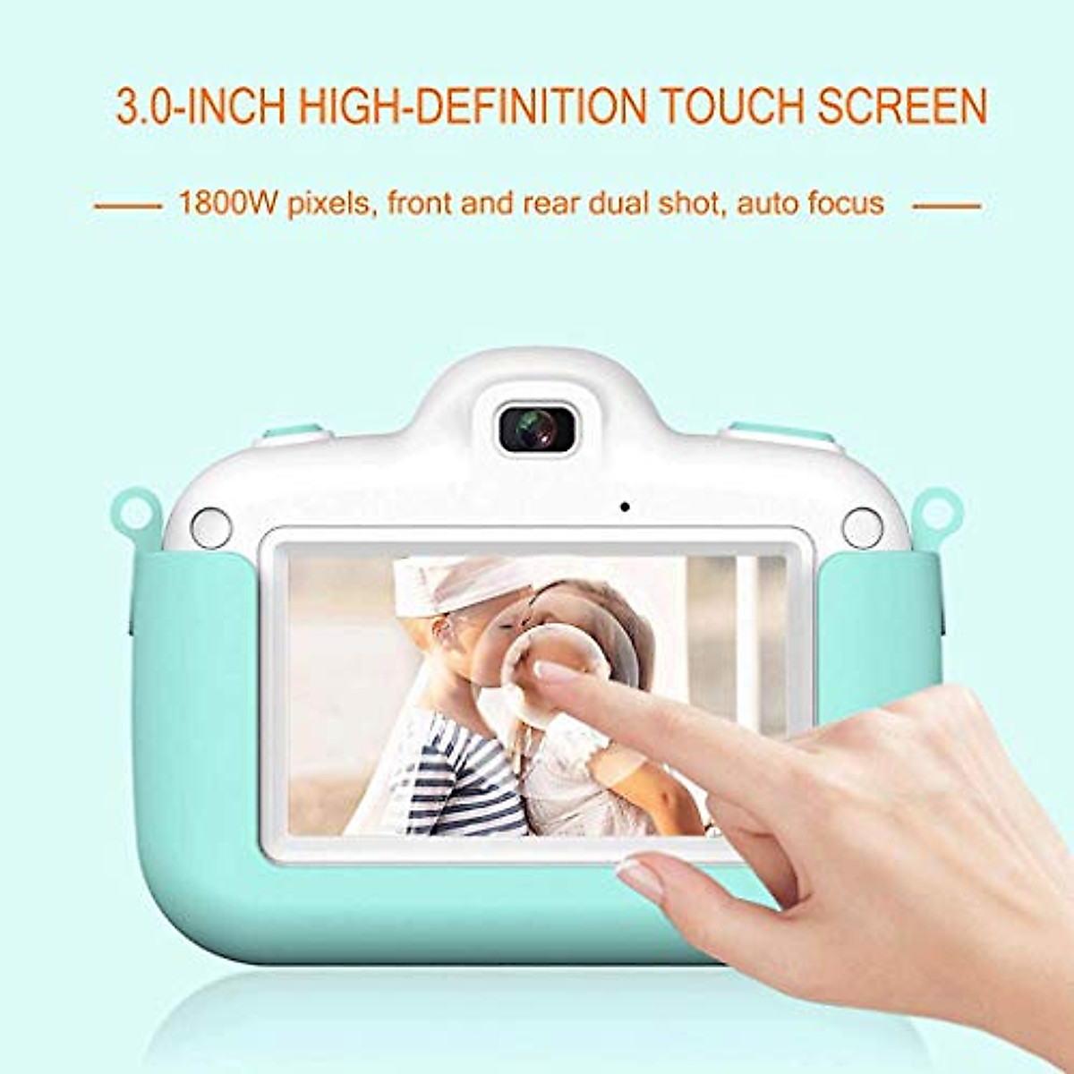 LKYBOA Pink Blue Children's Camera -Kids Camera for Girls or Boys, Anti-Drop Kid Digital Camera with Soft Silicone Shell and 8 Pixel Dual Lens (Color : Green)