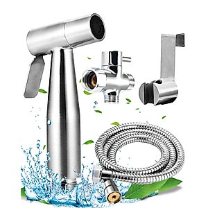 Handheld Bidet Toilet Sprayer Set Premium Brushed Stainless Steel Sprayer for Bidet Attachment Cloth Diaper Sprayer Set,Bathroom Toilet Cleaning…