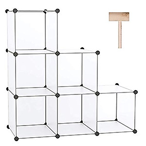 C&AHOME Cube Storage Organizer, 6-Cube Shelves Units, Closet Cabinet, DIY Plastic Modular Book Shelf, Ideal for Bedroom, Living Room, Office, 36.6" L x 12.4" W x 36.6" H Translucent White SBTM3506A
