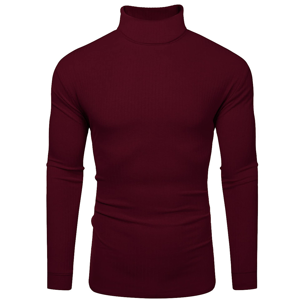 Amussiar Men's Slim Fit Base Layer Shirts Casual Ribbed Tops Thermal Turtleneck Pullover Sweater Wine Red