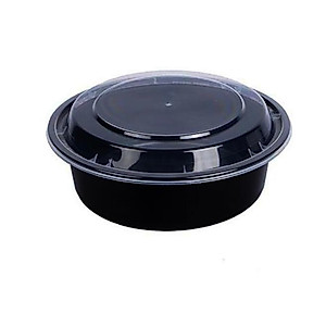 Generic 48oz Microwaveable Takeout Containers, Round, Black, 48 oz., 10 pack, CSIPP48ROU, Black/White
