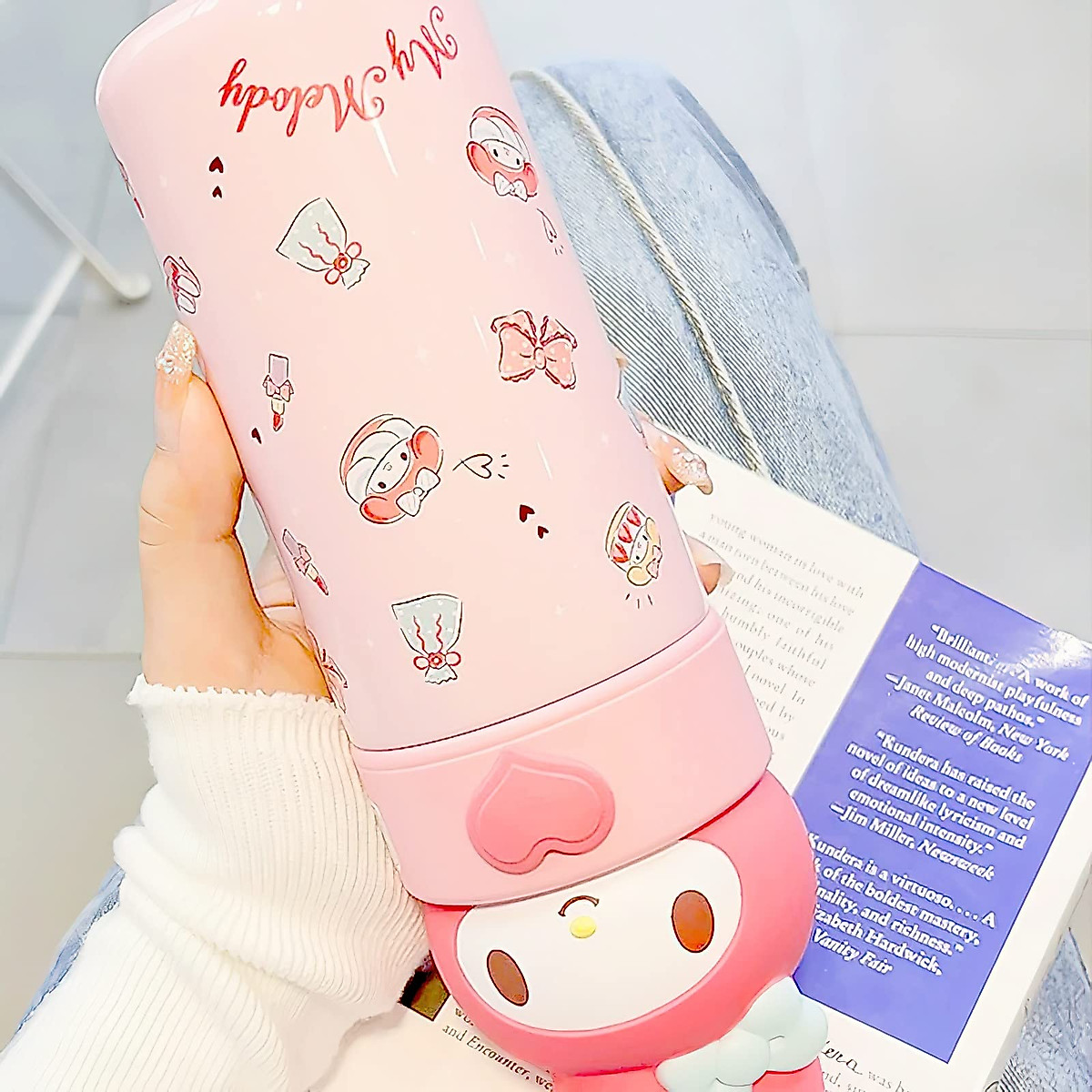 Kawaii Kitten Water Bottle Women'S Thermos Cup Cartoon Vacuum Insulated Stainless Steel Water Bottle Cute Girl'S Gifts 12.3 OZ / 350ML (Pink)