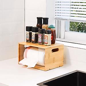 Qozary Extra Large Trash Bag Holder - Wall Mounted Bamboo Trash Bag Dispenser with Handles, Garbage Bag Dispenser Roll Holder for Kitchen Countertop, Under Sink - Keeps Garbage Rolls Neat and Handy