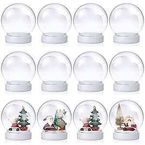 Mimorou 12 Pcs 3.9 Inch Christmas Plastic S Globe with Screw Off Cap Clear Fillable Water Globe DIY S Globes with White Base for Crafts Home Decoration Display Plant