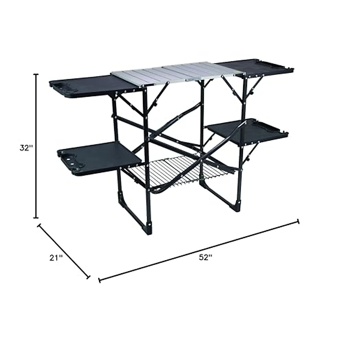 GCI OUTDOOR Slim-Fold Cook Station | Portable Folding Kitchen Table with a Heat Resistant Tabletop, 4 Side Tables & Storage Rack, Perfect for Picnics & Camping Trips