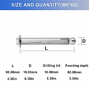 Hex Expansion Bolt Hex Head Nut Sleeve Expansion Screw 304 Stainless Steel External Furniture Bolts, Expanding Shield Anchor Screws Bolts Fastener M6x60mm 5 Pack