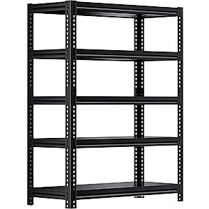 POOUPHV 72" H Garage Shelving Heavy Duty Storage Shelves Loads 2000LBS,Adjustable 5 Tier Garage Storage Shelves Rack Shelf for Basement, Pantry, Warehouse, Kitchen, 72" H x 31.5" W x 15.7" D, Black