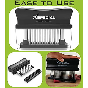 XSpecial Meat Tenderizer Tool 48-Blades Stainless Steel - Ease to Use & Clean - Kitchen Gadgets Tools with Sharp Needle Makes The Toughest Steak Tender - No More Pounder Meat Hammer Or Meat Mallet
