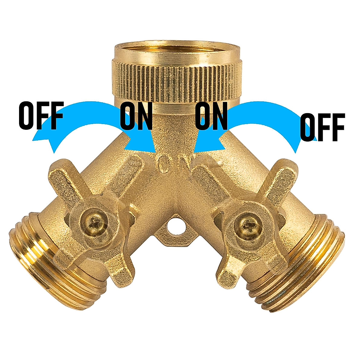 Hourleey Brass Garden Hose Splitter (2 Way), Solid Brass Hose Y Splitter 2 Valves with 2 Extra Rubber Washers (2 Pack)