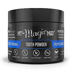 My Magic Mud - Whitening Tooth Powder, Polishing, Brightening, Charcoal, Peppermint, 1.06 oz. (150 uses)
