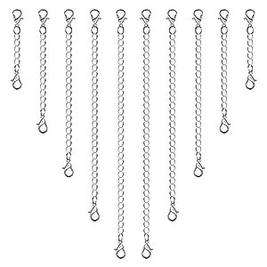 Anezus 10Pcs Necklace Extenders, Jewelry Extenders for Necklaces, Silver Bracelet Extender, Chain Extenders for Necklace, Bracelet and Jewelry Making (Assorted Sizes)