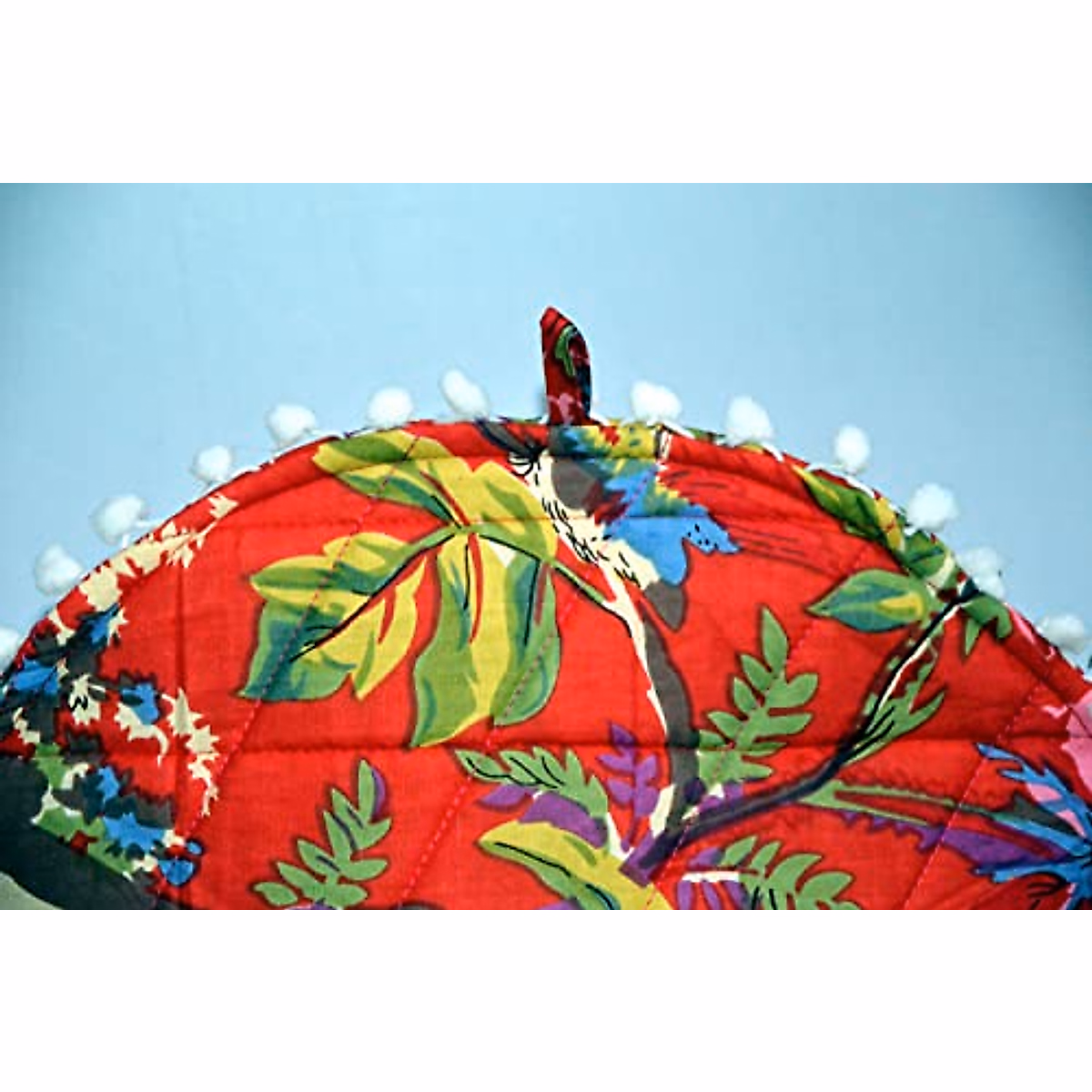 Tea Cozy Cotton Vintage Floral Tea Cosy for Teapots Keep Warm Teapot Cover Insulated Kettle Cover Tea Cozies with pom pom (Red Bird with white pom pom)