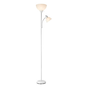 Globe Electric 67136 72" Torchiere Floor Lamp + Adjustable Reading Light, Matte White, Frosted Plastic Shade, 3-Step Rotary Switch on Floor Lamp Socket, Home Improvement, Home Office Accessories