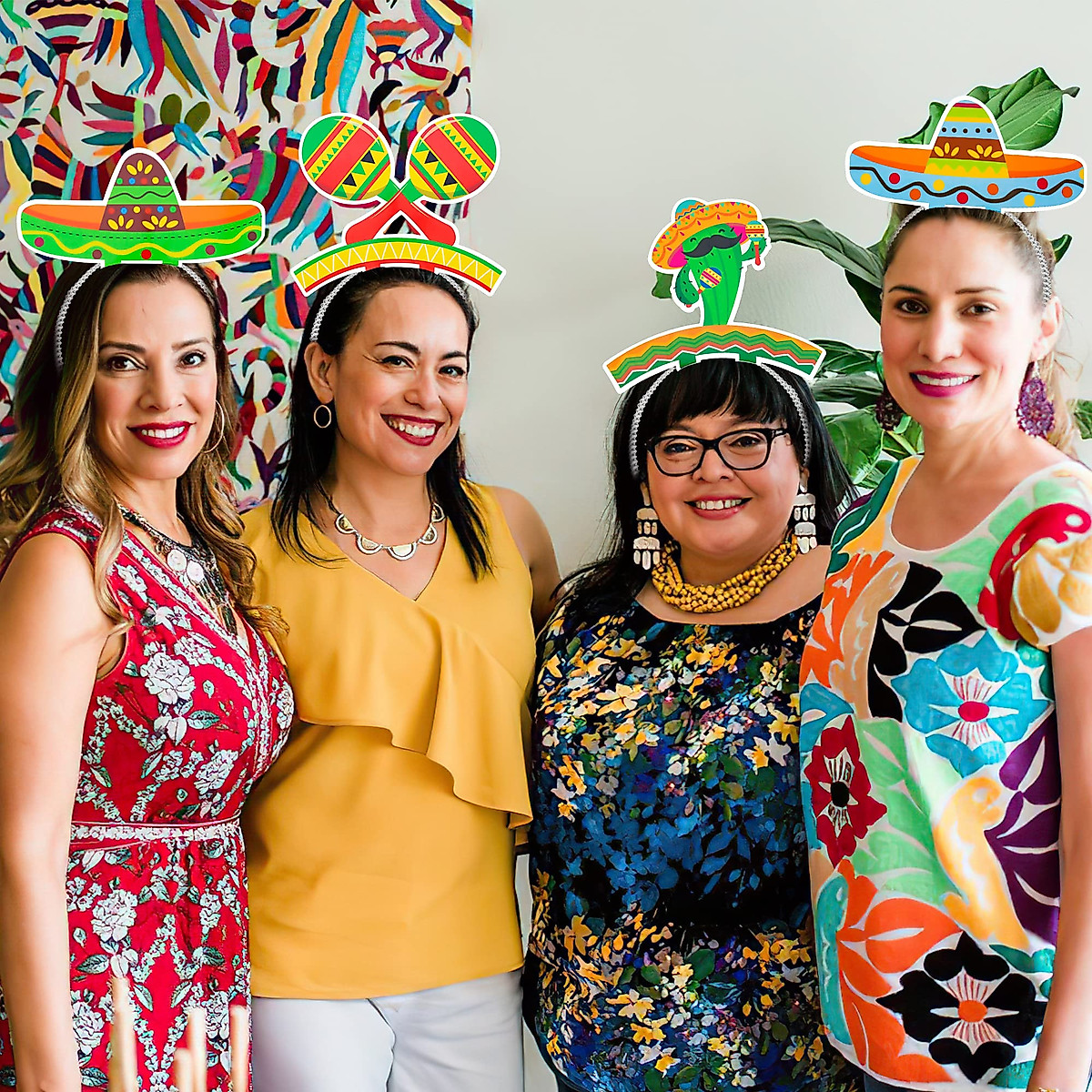12 PCS Colorful Patterned Cardboard Sombrero Hats, Fiesta Headbands for Mexican Theme Celebration Party Favors