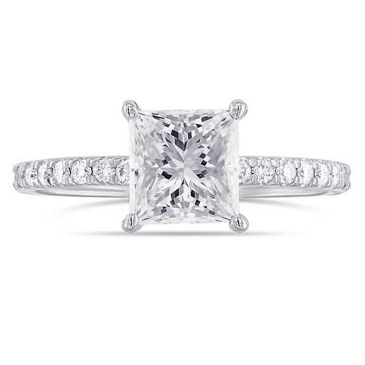 Aihpos Princess Cut Engagement Rings for Women with 1-1/4 Carat(ctw) Moissanite Wedding Rings Platinum Plated Silver 10K 14K 18K Gold with Text Engraving (Platinum Plated Silver)