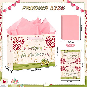 RUMIA Anniversary Party Gift Bag Wedding Anniversary Wrapping Paper Bag with Tissue Paper Greeting Card Happy Anniversary Party Gift Wrap for Women Wife Christmas Wedding Anniversary Party Supplies