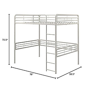 DHP Full Metal Loft Bed with Ladder Space-Saving Design, White