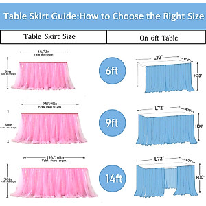 Albassa 6ft Pink Tulle Table Skirt for Rectangle or Round Tables with LED Lights Tutu Table Skirts Tablecloth for Princess Baby Shower Girl Birthday Party Cake Dessert Table Decorations