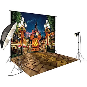 DHXXSC 10X10FT Halloween Pumpkin Backdrop Night Street Backdrop Travel Happy Halloween Party Vinyl Banner Birthday Party Decoration Background DH-122