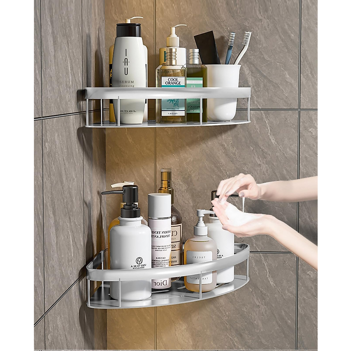 MXITA Corner Shower Caddy,Adhesive Shower Corner Organizer Shelves,Bathroom Shower Organizer Shelves，No Drilling, for Toilet, Bathroom, Dorm and Kitchen 2 Pack (black)