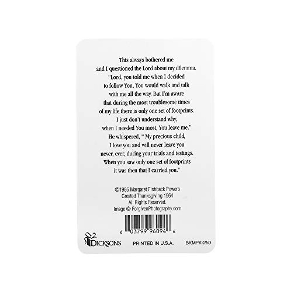 Footprints Poem Golden Brown Beach 4 x 3 Cardstock Prayer Card Pack of 12