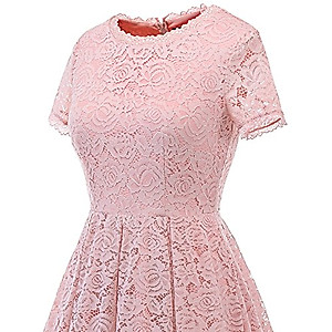 DRESSTELLS Elegant Wedding Guest Dress, Tea Length Mother of The Bride Dresses, Lace Bridesmaid Dress, Semi Formal Cocktail Dresses, Vintage Evening Party Formal Dress with Sleeves Blush XL