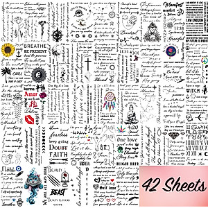 IMPRESSED Realistic Temporary Tattoos – 42 Custom Sheets Tiny Fake Self Care Tattoo – Inspirational Minimalist Affirmation Words and Motivational Quote Permanent Tats for Adult Teens Women Face Body