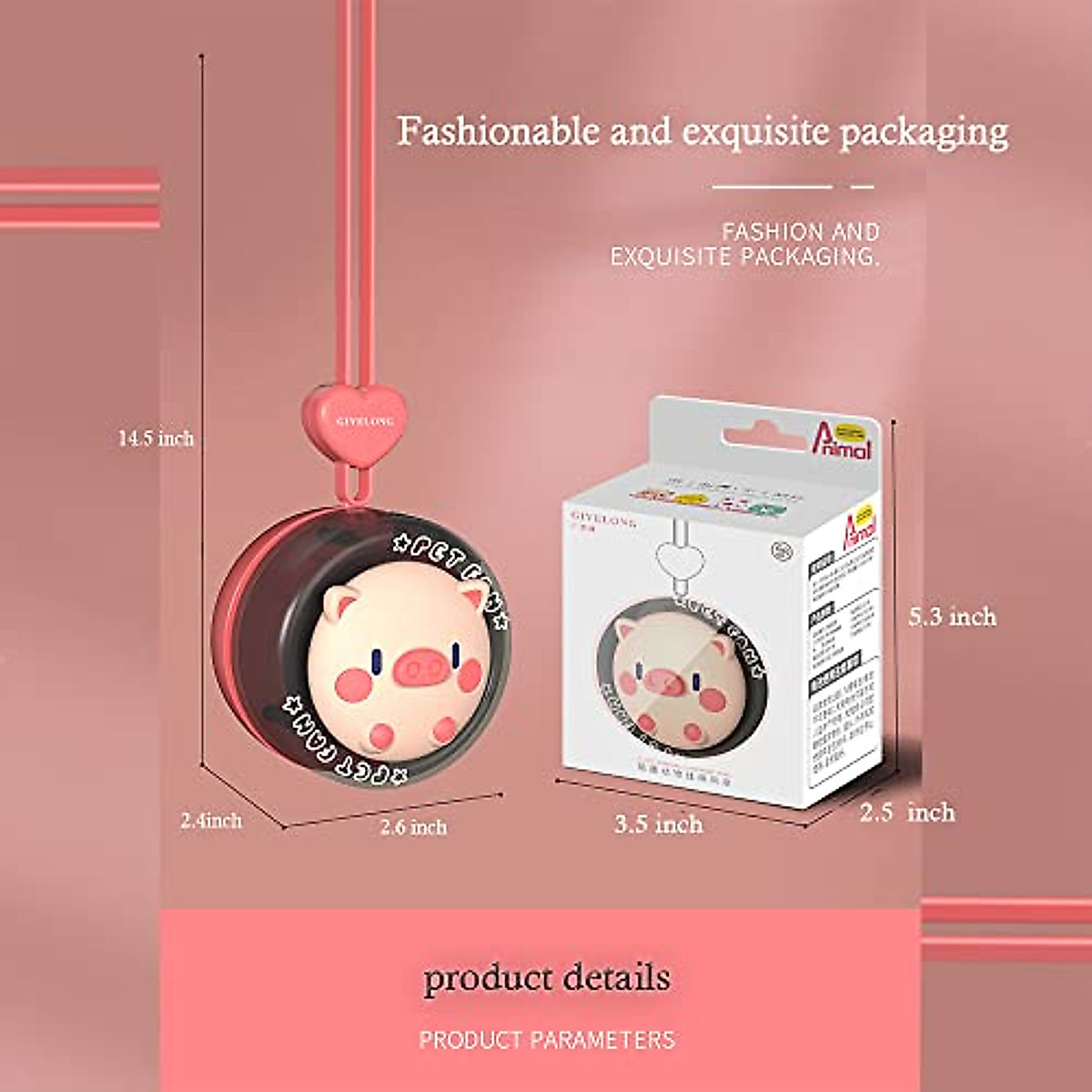 S.ROKE TTAN Portable Hanging Neck Fan for Kids, Rechargeable Personal Necklace Mini Fan, Cute Animal Lanyard Fan, 3 Speeds Adjustable Bladeless Quiet Fan for Kids (White Rabbit)