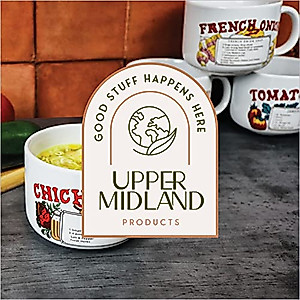 Old & Bold - 4 27 Oz Soup Bowls With Lids - Retro Soup Recipe Ceramic Mugs With Vented Lids and Handles - Pack of 4 - Microwave and Dishwasher Safe - For Soup, Instant Noodles, Cereal