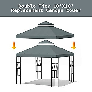 FOLAWO 10' X 10' Gazebo Replacement Canopy Double Tier Gazebo Covers for Yard Patio Garden Canopy Sunshade (Dark Gray)