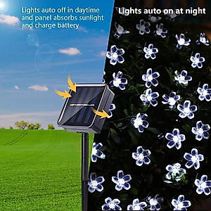 Solar Flower Fairy Lights Garden,WONFAST Waterproof 33feet 100LED Cherry Blossom Solar Powered String Lights 8 Mode for Outdoor Party Patio Garden Home Christmas Decoraions (White)