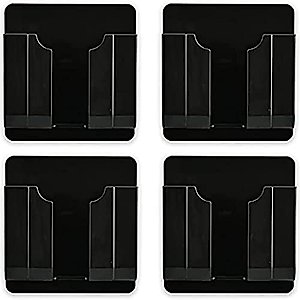 WZSANDS 4PCS Wall Mount Phone Holder with Adhesive, Phone Stand with Data Line Receiving Hole, Bed Side Shelf,Remote Control Stand, Use for Home,Office Black