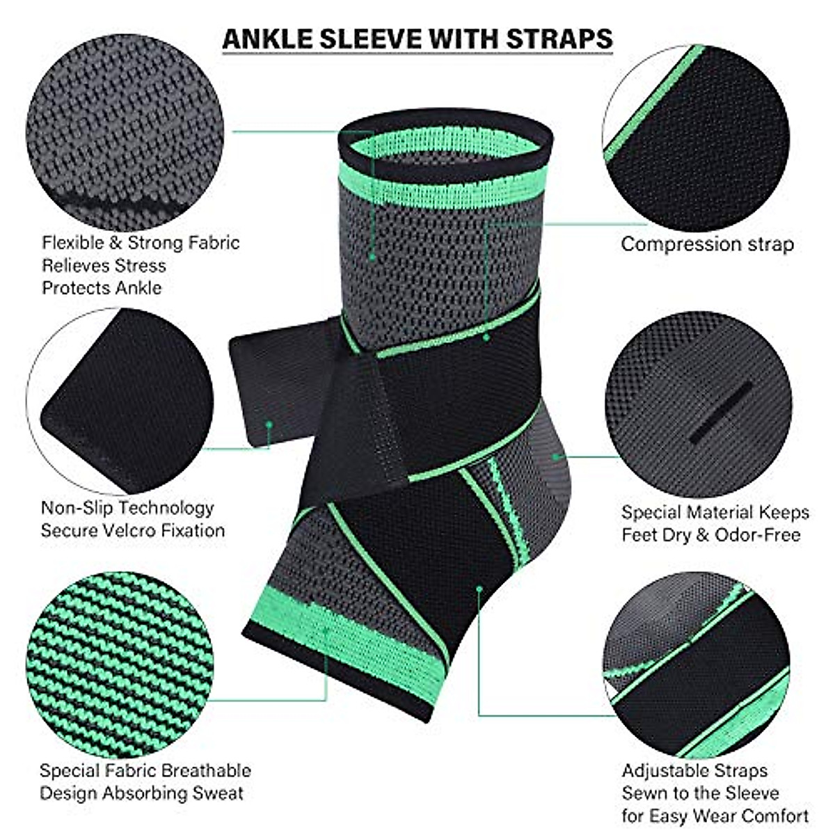 Ankle Support Brace, Adjustable Compression Ankle Support, for Men Women Achilles Tendon Support and Plantar Fasciitis, Stabilize Ligaments, Eases Pain Swelling and Sprained Ankle Pain (Large)
