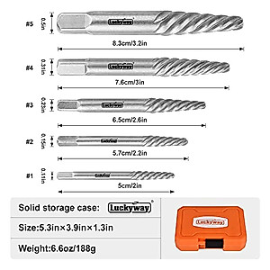 Luckyway 5-Piece Damaged Screw Extractor Set Damaged & Stripped Screw Extractor Remover Tool, Easy Out Bolt Extractor Set for Removing Stripped Screws and Broken Bolts