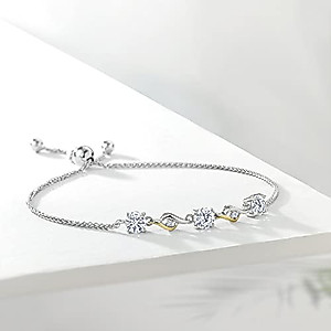 Gem Stone King 925 Sterling Silver and 10K Yellow Gold 5MM Round White Moissanite and White Lab Grown Diamond Tennis Bracelet For Women | 1.52 Cttw | Fully Adjustable Up to 9 Inch