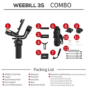 ZHIYUN Weebill 3S Combo Gimbal Stabilizer for DSLR and Mirrorless Camera Canon/Nikon/Sony/Panasonic/Fujifilm, Native Vertical Shooting,Extendable Sling Grip