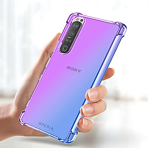 Gufuwo Case for Sony Xperia 1 III/Xperia 1III 5G XQ-BC72 Cute Case Girls Women, Gradient Slim Anti Scratch Soft TPU Phone Cover Shockproof Protective Case for Sony Xperia 1 III (Purple/Blue)