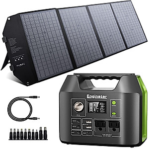 EnginStar Solar Generator 300W Green, 100W Solar Panel, 80,000mAh Portable Power Bank with AC Outlet for Outdoors Camping Emergency Use