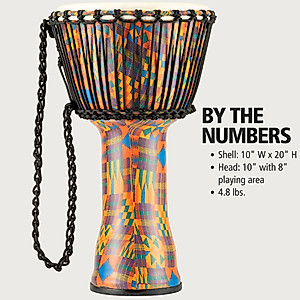 Meinl Percussion Travel Djembe Hand Drum Circle Instrument, Synthetic Shell and Goat Skin Head — NOT Made in China — African Mali Weave Rope Tuning, 2-Year Warranty, Kenyan Quilt, Medium (PADJ2-M-G)
