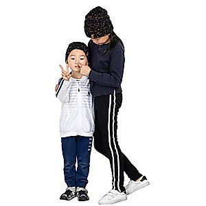 2PCS Parent-Child Family Beanie Cap Set, Mother & Baby Daughter/Son Winter Warm Knit Crochet Beanie Hat for Boys Girls Navy