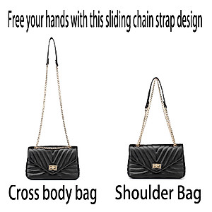 ANT EXPEDITION Small Quilted Shoulder Purses and Handbags for Women Trendy Design Crossbody Bags with Sliding Gold Chain Strap (Black)