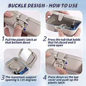 Annhua Denture Cup Bath Box Case with Mirror and Cleaning Brush, Dental Case with Brush Retainer Cleaning Case Mouth Guard Storage Soaking Cup Holder for Travel, Office, Household Use