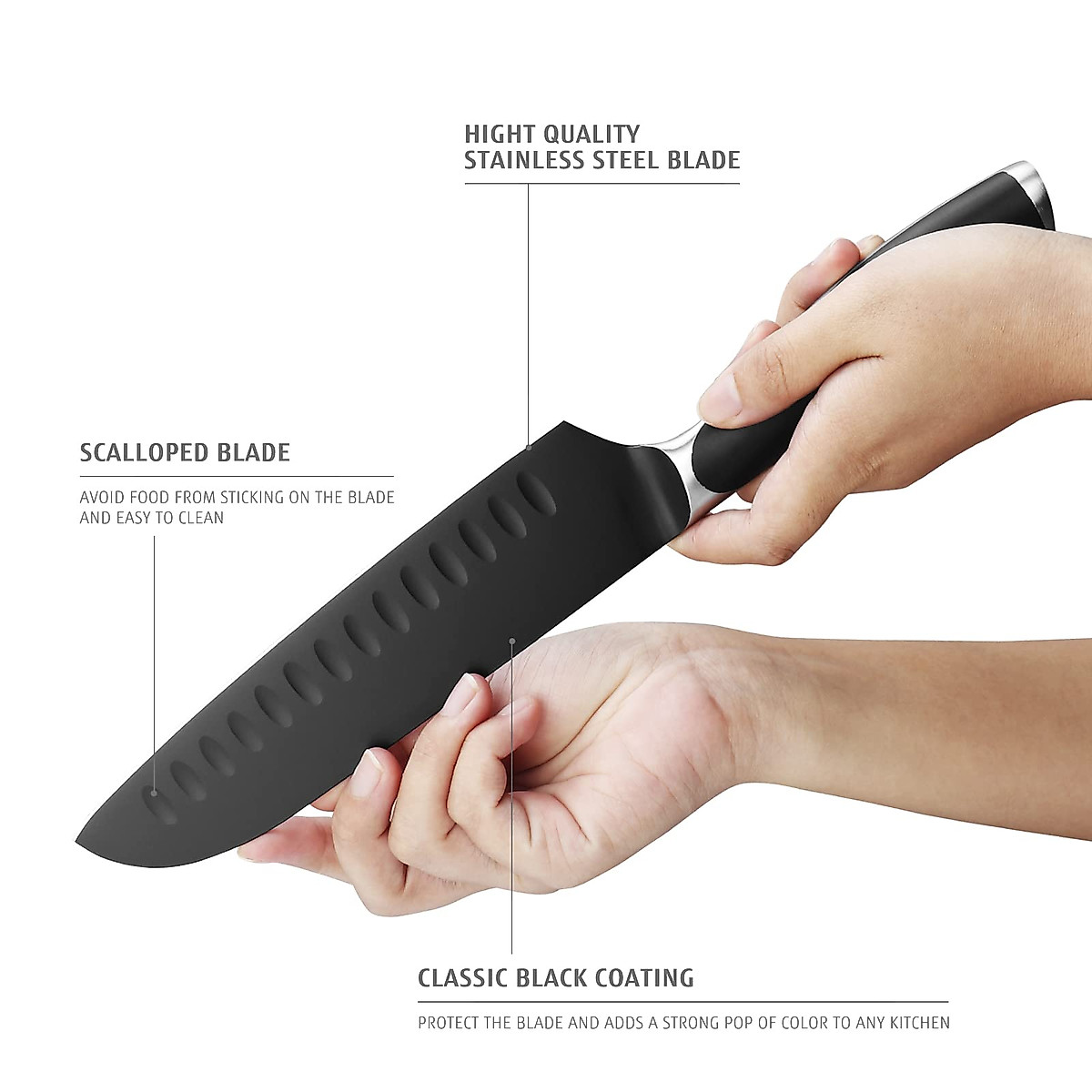 hecef Kitchen Knife Set with Mini Knife Sharpener, 3 PCS Professional Knives Set for Kitchen, Professional Knives Set Full Tang with Gift Box for Cutting Meat, Fruit, Vegetables