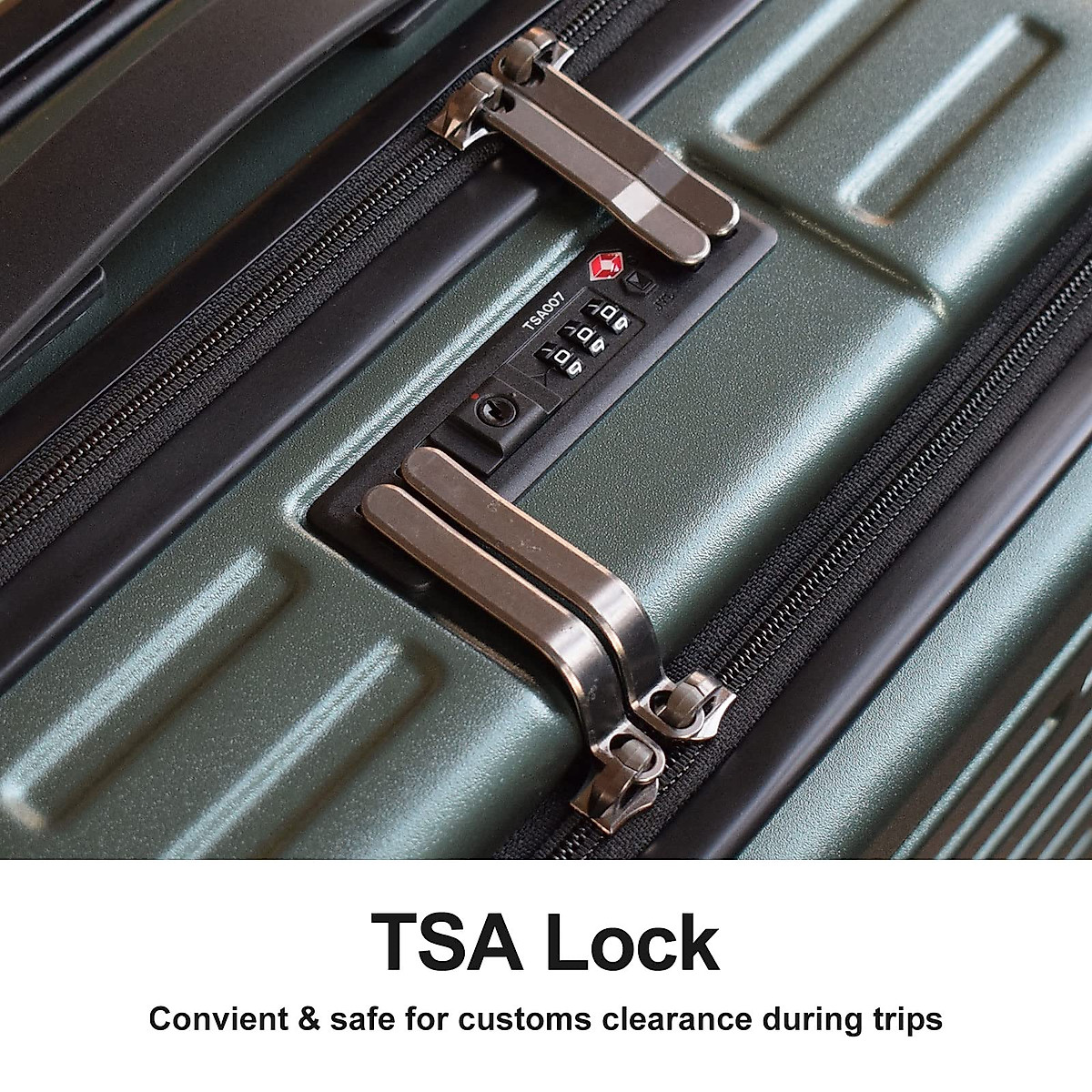 TydeCkare 20 Inch Carrry On Luggage with Front Zipper Pocket, 45L, Lightweight ABS+PC Hardshell Suitcase with TSA Lock & Spinner Silent Wheels, Convenient for Business Trips, Dark Green