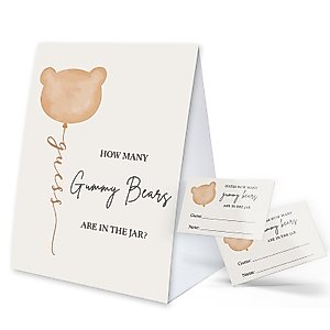 Guess How Many Gummy Bears Baby Shower Game, 1 Sign and 50 Guessing Cards, Baby Shower Candy Guessing Games, Bear Theme Baby Shower Decoration, Birthday Party Supplies-02-Light Brown