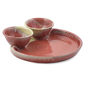 American Made Stoneware Pottery Chip and Dip Tray in Red Delicious (11.5" Double Dip)